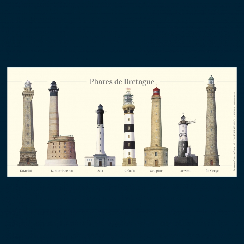 Carte postale allongée illustrée - Phares de Bretagne - Collection ...